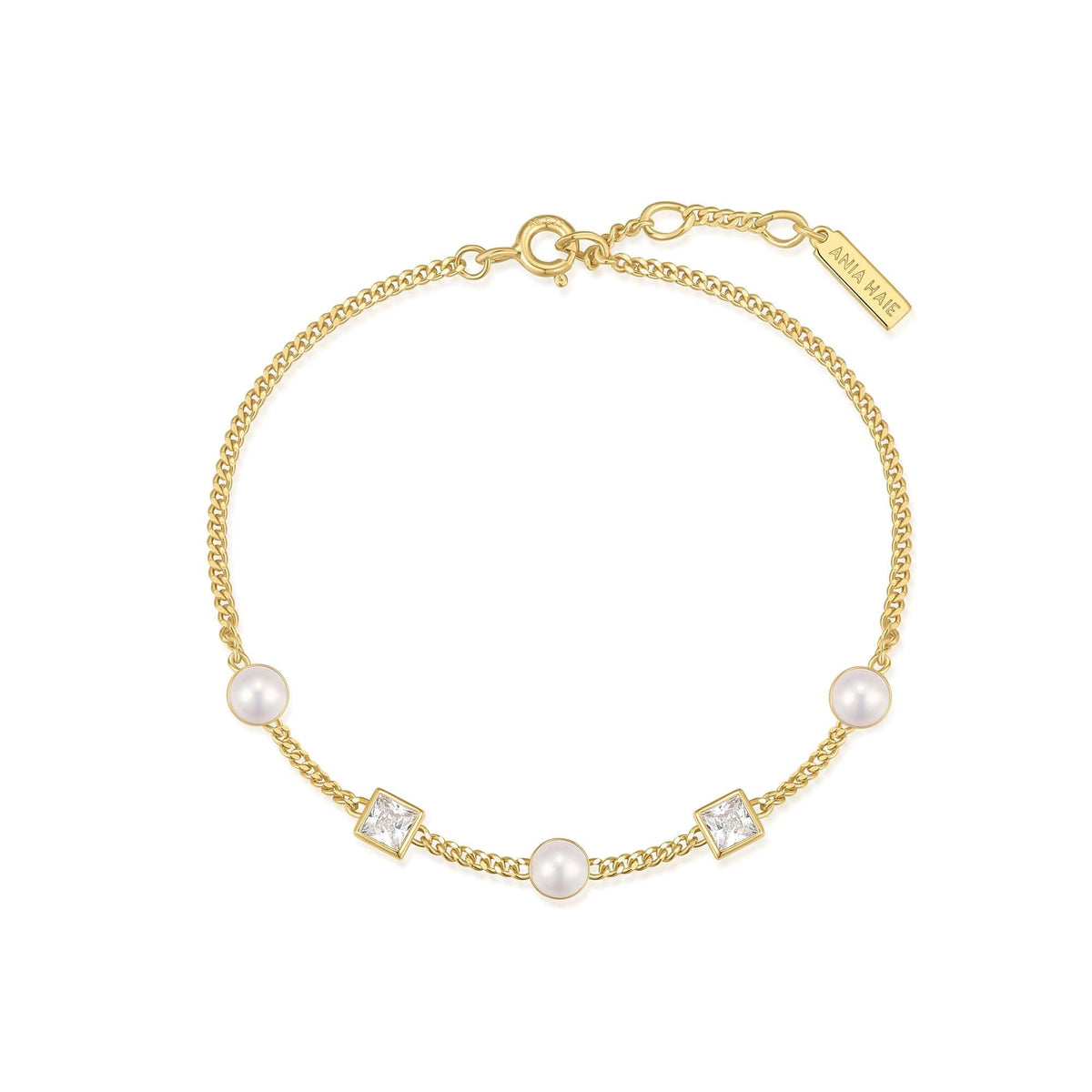 Gold Bezel-Set Cube and Pearl Station Bracelet – Ania Haie US