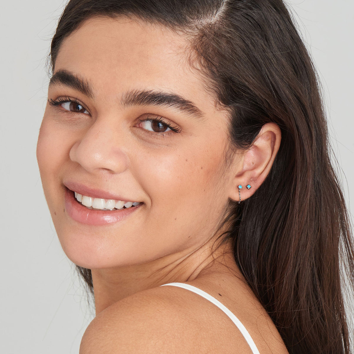 Turquoise Chain Drop Silver Stud Earrings – Ania Haie US