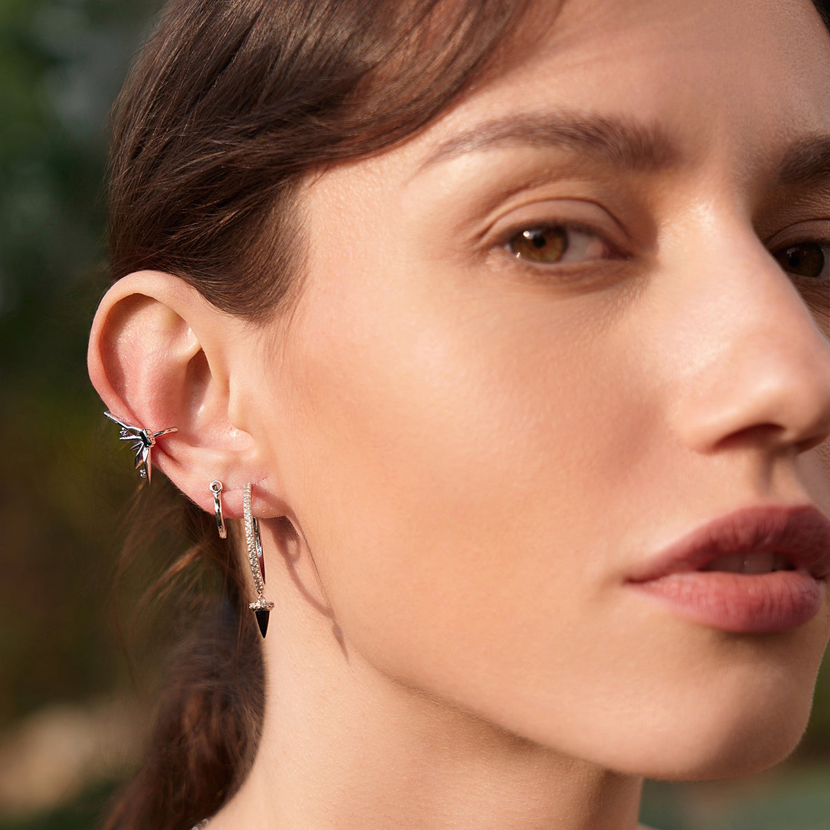 Silver Black Agate Huggie Hoop Earrings – Ania Haie US