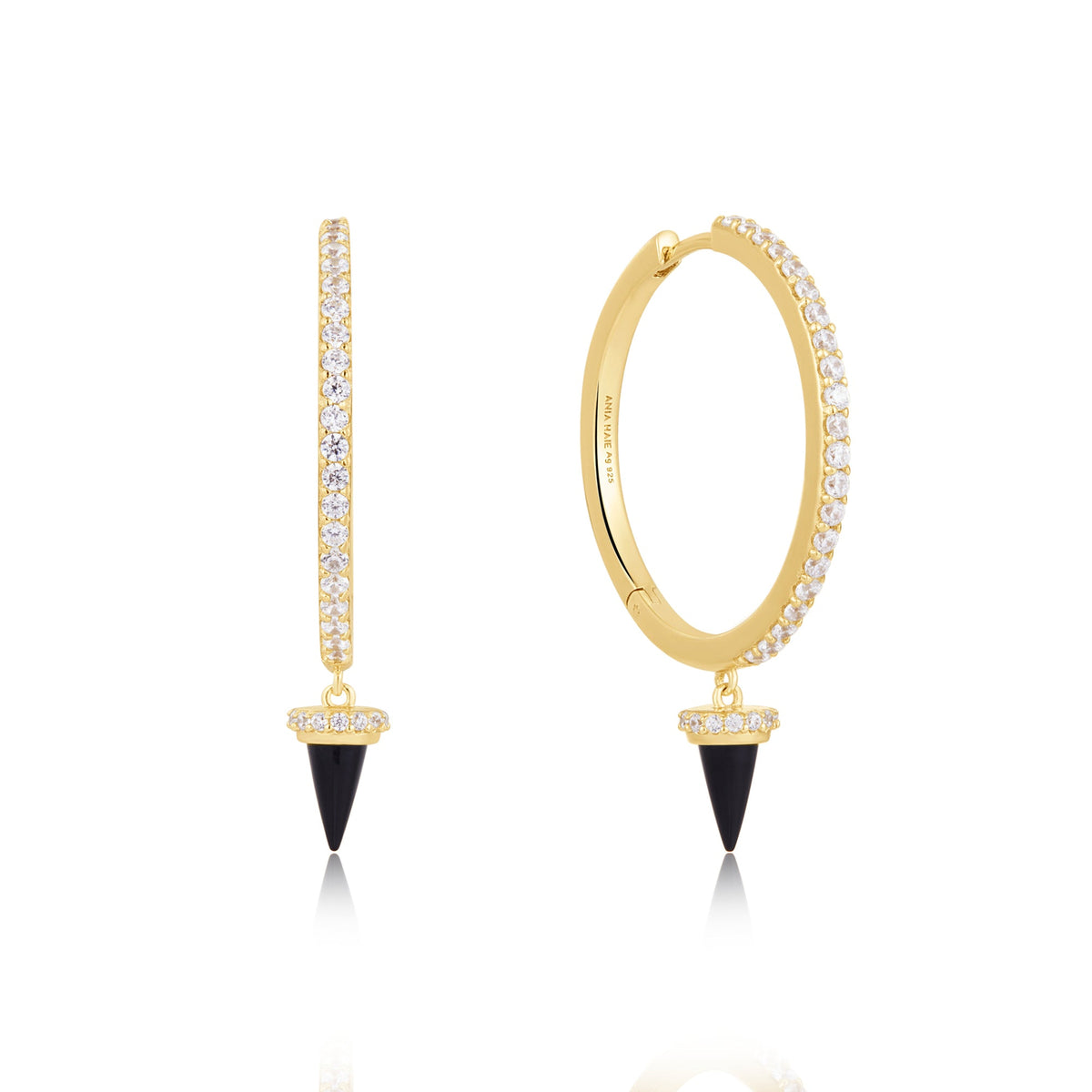 Gold Black Agate Drop Hoop Earrings – Ania Haie US
